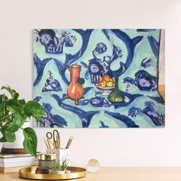 Leinwandbild Henri Matisse - Stillleben auf blau-weisser Decke