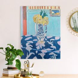 Bilderwelten Leinwandbild Henri Matisse - Vase mit Kuckucksblumen auf blau-rosa Tischdecke
