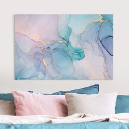 Bilderwelten Leinwandbild Aquarell Pastell T&uuml;rkis mit Gold