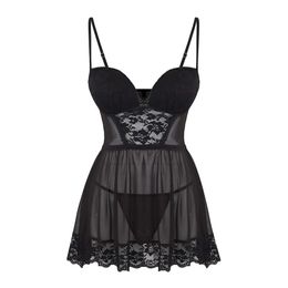 Trendyol Set: Neglig&eacute;e und String 'Babydoll' Damen Gr&ouml;&szlig;e 42 schwarz