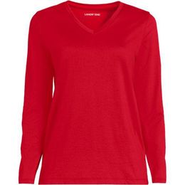 LANDS' END Supima&reg; Langarm-Shirt mit V-Ausschnitt, Damen,  Rot, Baumwolle, by Lands' End