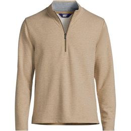 LANDS' END Herringbone-Pullover mit Rei&szlig;verschluss, Herren,  Beige, Baumwoll-Mischung/Polyester-Mischung, by Lands' End