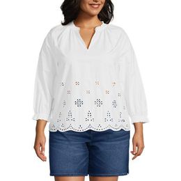 LANDS' END Bluse mit Lochmuster und geschlitztem Ausschnitt, Damen,  Weiß, Baumwolle, by Lands' End