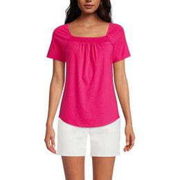 LANDS' END Baumwoll/Modal-Shirt mit gesmoktem Ausschnitt, Damen,  Pink, Baumwolle Modal, by Lands' End