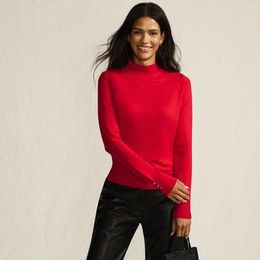 LANDS' END Stehkragenpullover mit &Auml;rmelkn&ouml;pfen, Damen,  Rot, Polyester/Nylon/Viskose, by Lands' End