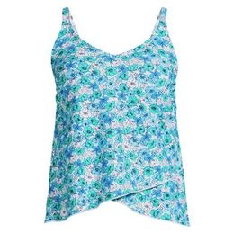 LANDS' END Gemustertes Tankinitop mit Tulpensaum chlorresistent, Damen,  Blau, Nylon-Mischung, by Lands' End