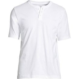 LANDS' END Kurzarm-Super-T Henleyshirt, Herren,  Weiß, Baumwolle, by Lands' End