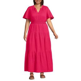 LANDS' END Stufen-Maxikleid aus Musselin, Damen,  Pink, Baumwolle, by Lands' End