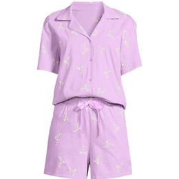 LANDS' END Besticktes Pyjama-Set aus Baumwoll-Jersey, Damen,  Lila, Baumwolle, by Lands' End