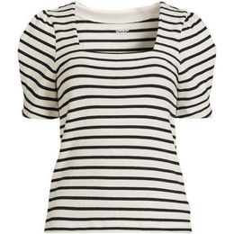 LANDS' END Gestreiftes Baumwollshirt mit eckigem Ausschnitt und Puff&auml;rmeln, Damen,  Wei&szlig;, Baumwolle, by Lands' End
