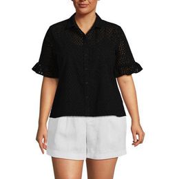 LANDS' END Lochmuster-Bluse mit R&uuml;schen&auml;rmeln, Damen,  Schwarz, Baumwolle, by Lands' End