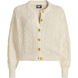 LANDS' END Zopfmuster-Cardigan DRIFTER, Damen,  Wei&szlig;, Baumwolle, by Lands' End