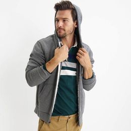 LANDS' END Sweat-Kapuzenjacke mit Teddyfleece-Innenseite, Herren,  Grau, Elasthan/Baumwoll-Mischung, by Lands' End