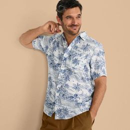 LANDS' END Leinenhemd mit kurzen &Auml;rmeln, Classic Fit, Herren,  Wei&szlig;, Leinen, by Lands' End