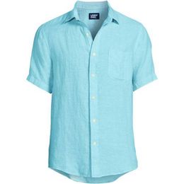 LANDS' END Leinenhemd mit kurzen Ärmeln, Classic Fit, Herren,  Blau, Leinen, by Lands' End