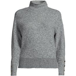 LANDS' END Sot Touch Stehkragenpullover mit &Auml;rmelkn&ouml;pfen, Damen,  Grau, Polyacryl/Woll-Mischung/Nylon-Mischung, by Lands' End