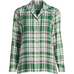 LANDS' END Gemustertes Flanell-Pyjamahemd, Damen,  Grün, Baumwolle, by Lands' End