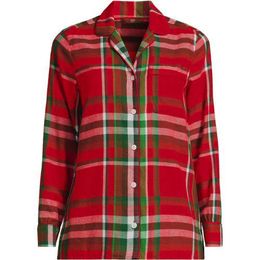 LANDS' END Gemustertes Pyjamahemd aus reinem Baumwoll-Flanell, Damen,  Rot, Baumwolle, by Lands' End
