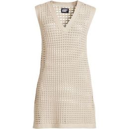 LANDS' END Strick-Strandkleid mit V-Ausschnitt, Damen,  Beige, Baumwolle, by Lands' End