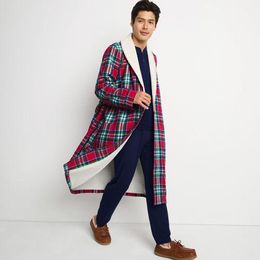 LANDS' END Flanell-Bademantel mit Teddyfutter, Herren,  Rot, Baumwolle, by Lands' End