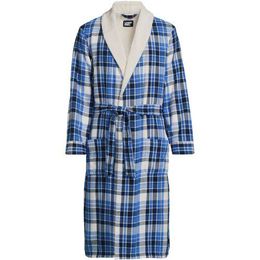 LANDS' END Flanell-Bademantel mit Teddyfutter, Herren,  Blau, Baumwolle, by Lands' End