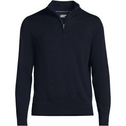LANDS' END Troyer-Pullover aus Baumwoll-Feinstrick, Herren,  Blau, Baumwolle, by Lands' End
