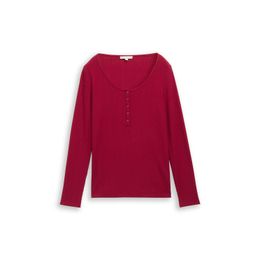 Tom Tailor Damen Slim Fit Henley Langarmshirt, rot, Uni, Gr. S