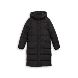 Tom Tailor Damen Puffer-Mantel mit abnehmbarer Kapuze, schwarz, Uni, Gr. XXL