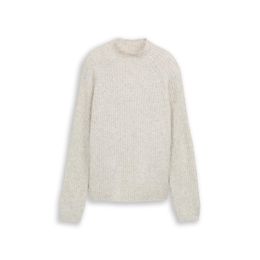 Tom Tailor Denim Damen Relaxed Fit Strickpullover mit Stehkragen, weiß, Meliert, Gr. XL