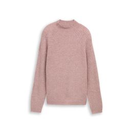 Tom Tailor Denim Damen Relaxed Fit Strickpullover mit Stehkragen, rosa, Meliert, Gr. L