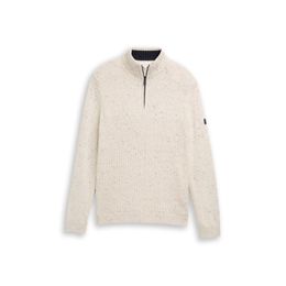 Tom Tailor Herren Troyer Strickpullover mit Strukturmix, weiß, Meliert, Gr. XL