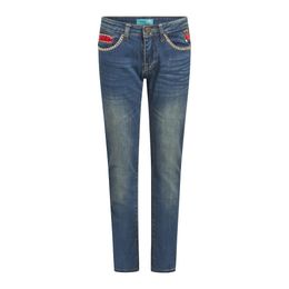 TOOche Jeans 'Teddy' Damen Größe 25/26 beige / blue denim / rot