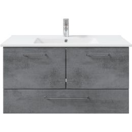 Badmöbel-Set SAPHIR "Quickset 945 Keramik-Waschtisch mit Unterschrank, 100 cm breit", grau (oxid dunkelgrau quer), Kastenmöbel-Sets, Waschplatz mit 2 Türen, 1 Schublade, inkl. Türdämpfer, Waschtisch Set