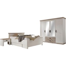 Schlafzimmer-Set Home Affaire "Florenz", weiß (pinie weiß), B:140cm T:200cm, Holz teilmassiv, Metall, Schlafzimmermöbel-Sets, in 3 verschiedenen Ausführungen, Topseller