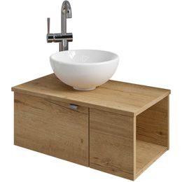 Waschtisch SAPHIR "Serie 6915 Waschschale mit Unterschrank für Gästebad, Gäste WC", braun (halifax eiche, halifax eiche, halifax eiche quer nb), B:61cm H:39,8cm T:35cm, Waschtische, 61 cm breit, 2 Türen, offenes Fach, kleine Bäder, ohne Armatur