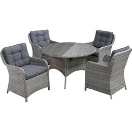 Garten-Essgruppe Konifera "Menorca", grau (grau, grau,), Aluminium, Polyrattan, Sitzmöbel-Sets, Polyrattan, Aluminium, Tischplatte aus 5mm starkem Sicherheitsglas
