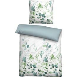Wendebettwäsche Biberna "Marah", blau (aqua), B/L: 135cm x 200cm, 1 Stk., 1 Stk., Lyocell, B/L: 80cm x 80cm, 2 Stk., Lyocell, Obermaterial: 100% Lyocell (TENCEL™), Bettwäsche, glatte + seidenähnliche Oberfläche