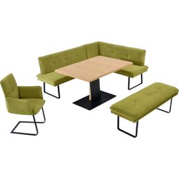 K+w Komfort & Wohnen Essgruppe K+W KOMFORT & WOHNEN "Giacomo III", grün (olive,), Flachgewebe Aquaclean 910, Ansteckplatte, Langer Schenkel links, Sitzmöbel-Sets, Essgruppe, wahlweise links oder rechts langer Schenkel 207cm, Freischwingersessel