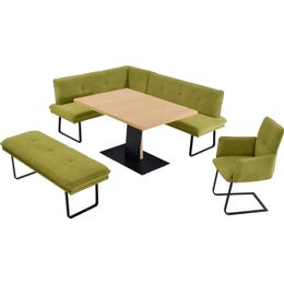 K+w Komfort & Wohnen Essgruppe K+W KOMFORT & WOHNEN "Giacomo III", grün (olive,), Flachgewebe Aquaclean 910, Ansteckplatte, Langer Schenkel rechts, Sitzmöbel-Sets, Essgruppe, wahlweise links oder rechts langer Schenkel 207cm, Freischwingersessel