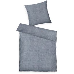 Bettwäsche Tom Tailor HOME "WOVEN MELANGE in Gr. 135x200cm oder 155x220cm", blau (soft navy), B/L: 155cm x 220cm, 1 Stk., 1 Stk., Flanell, B/L: 80cm x 80cm, 2 Stk., Flanell, Obermaterial: 40% Baumwolle, 35% Polyester, 25% Viskose, Bettwäsche, new bedroom, Doppelnaht am Kissen, gewebtes Label