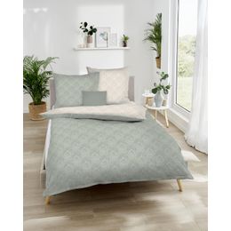 Bettwäsche Kaeppel "La Ville", grün (khaki), B/L: 135cm x 200cm, 1 Stk., 1 Stk., Mako-Satin, B/L: 80cm x 80cm, 2 Stk., Mako-Satin, Obermaterial: 100% Baumwolle, Bettwäsche
