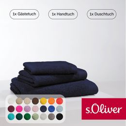 Handtuch Set s.Oliver "s.Oliver, Premium Qualit&auml;t, 600 gr/m&sup2;", blau (marineblau), 3 Stk., Walkfrottier, Walkfrottier, Obermaterial: 100% Baumwolle, Handtuch-Sets, 1 G&auml;stetuch 30x50 cm, 1 Handtuch 50x100 cm, 1 Duschtuch 70x140 cm