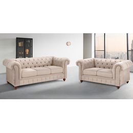 Sitzgruppe Home Affaire "Chesterfield", beige (creme,), H:74cm T:89cm, Sitzm&ouml;bel-Sets, hochwertige Knopfheftung, bestehend aus 2- und 3-Sitzer