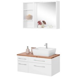 Badmöbel-Set Welltime "Davos", weiß, Becken rechts, Kastenmöbel-Sets, mit 2 Touch-LED-Einbauleuchten
