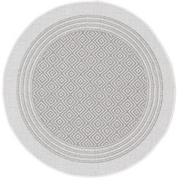 Teppich CarpetFine "Boho 103", beige, H:4mm Ø:160cm, Polypropylen, Teppiche, robustes Flachgewebe, Sisal Optik, UV-beständig, Außenbereich