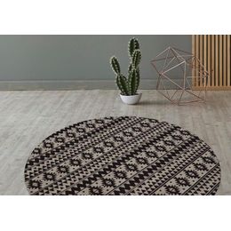 Teppich Kayoom "Sunny 210", schwarz, B:120cm H:8mm L:120cm, Polyester, Teppiche, Teppich, Besonders pflegeleicht. Im Innen- und Au&szlig;enbereich verwendbar.