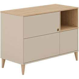 Wickelkommode Paidi "MILA & BEN Steiff by Paidi in Beige, Tür und 2 Schubladen", beige (cashmere, beige, scandinavian, wood), B:129,4cm H:94,4cm T:58,2cm, Spanplatte, Wickelkommoden, Push-to-open, Soft-Close, stabile Kommode mit Massivholz-Füßen