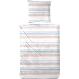 Bettwäsche Primera "Bio-Renforce-Bettwäsche Blurred Lines", rosa (creme, altrosa), B/L: 155cm x 220cm, 1 Stk., 1 Stk., Renforcé (Bio-Baumwolle), B/L: 80cm x 80cm, 2 Stk., Renforcé (Bio-Baumwolle), Obermaterial: 100% Baumwolle, Bettwäsche, mit modernen Streifen in frischen Farben