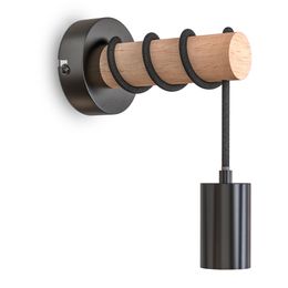 B.K.LICHT Wandleuchte, schwarz, 1, Ø 9,6cm H: 18,5cm, 1 Stk., Leuchten, Wandlampe, 1 flammig, Vintage, Industrial-Design, Retro, Stahl, Holz