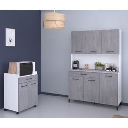 Schrank-Set Parisot "Parisot Malice 2", grau (beton optik, weiß), Spanplatte, Kastenmöbel-Sets, Beton Optik mit schwarzen Griffen/Füßen